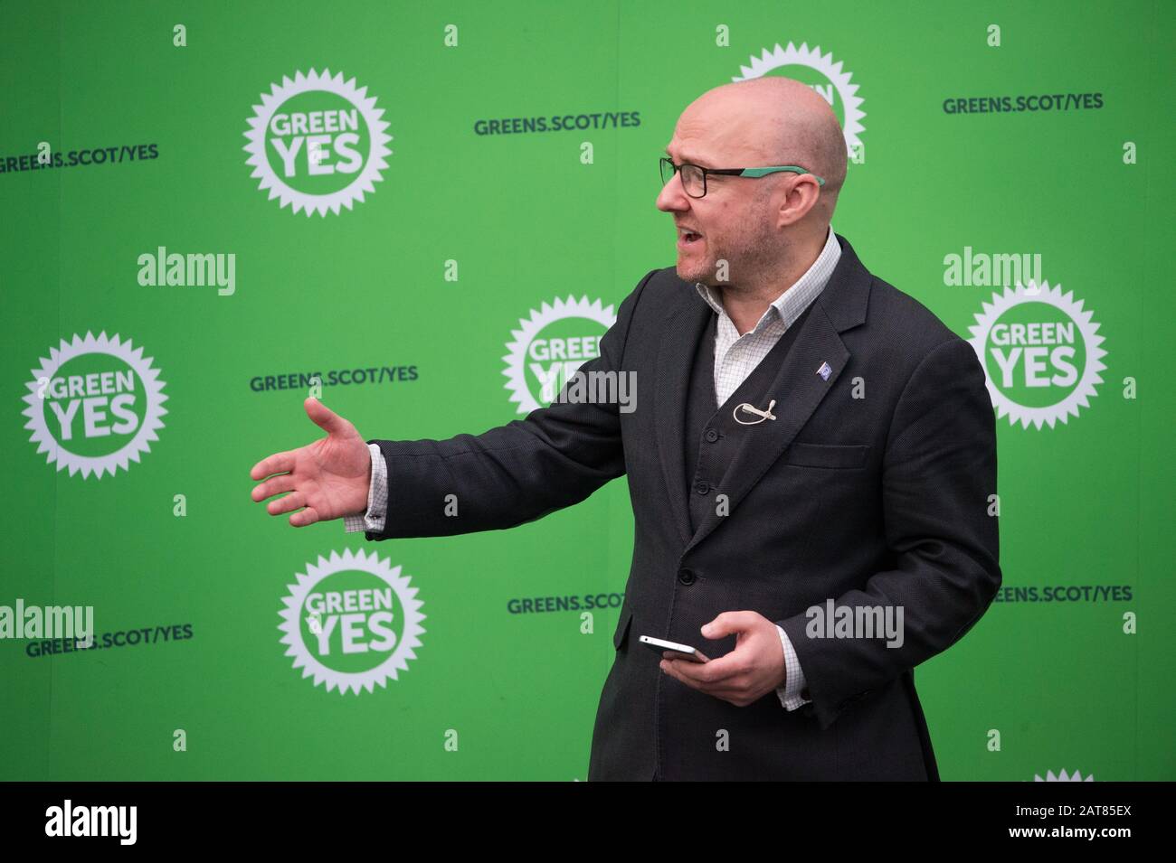 Glasgow, UK. 31st Jan, 2020. Pictured: Patrick Harvie MSP - Co Leader ...