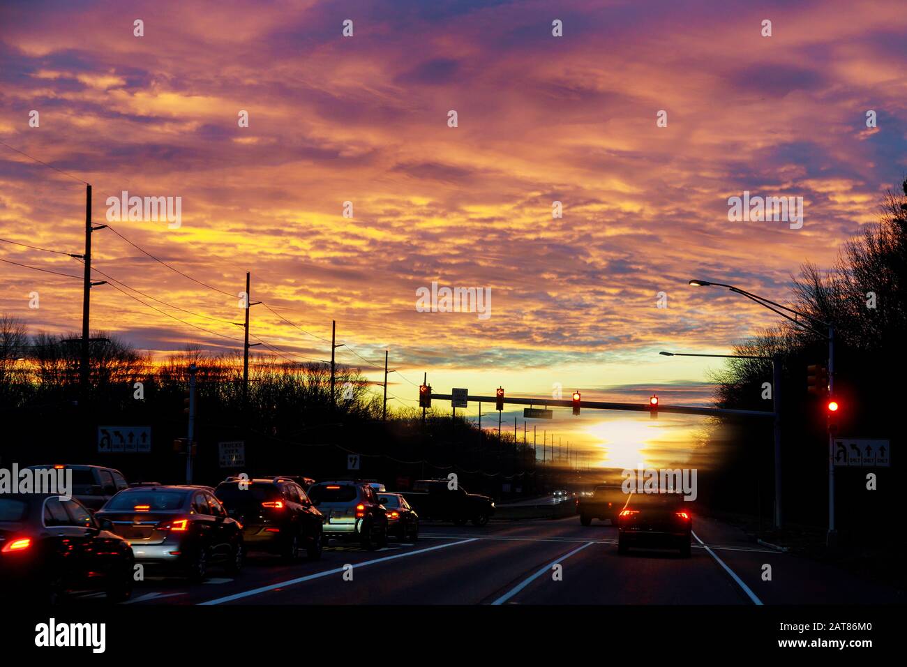 Night traffic, cars on sunset evening driving on highway road soft ...