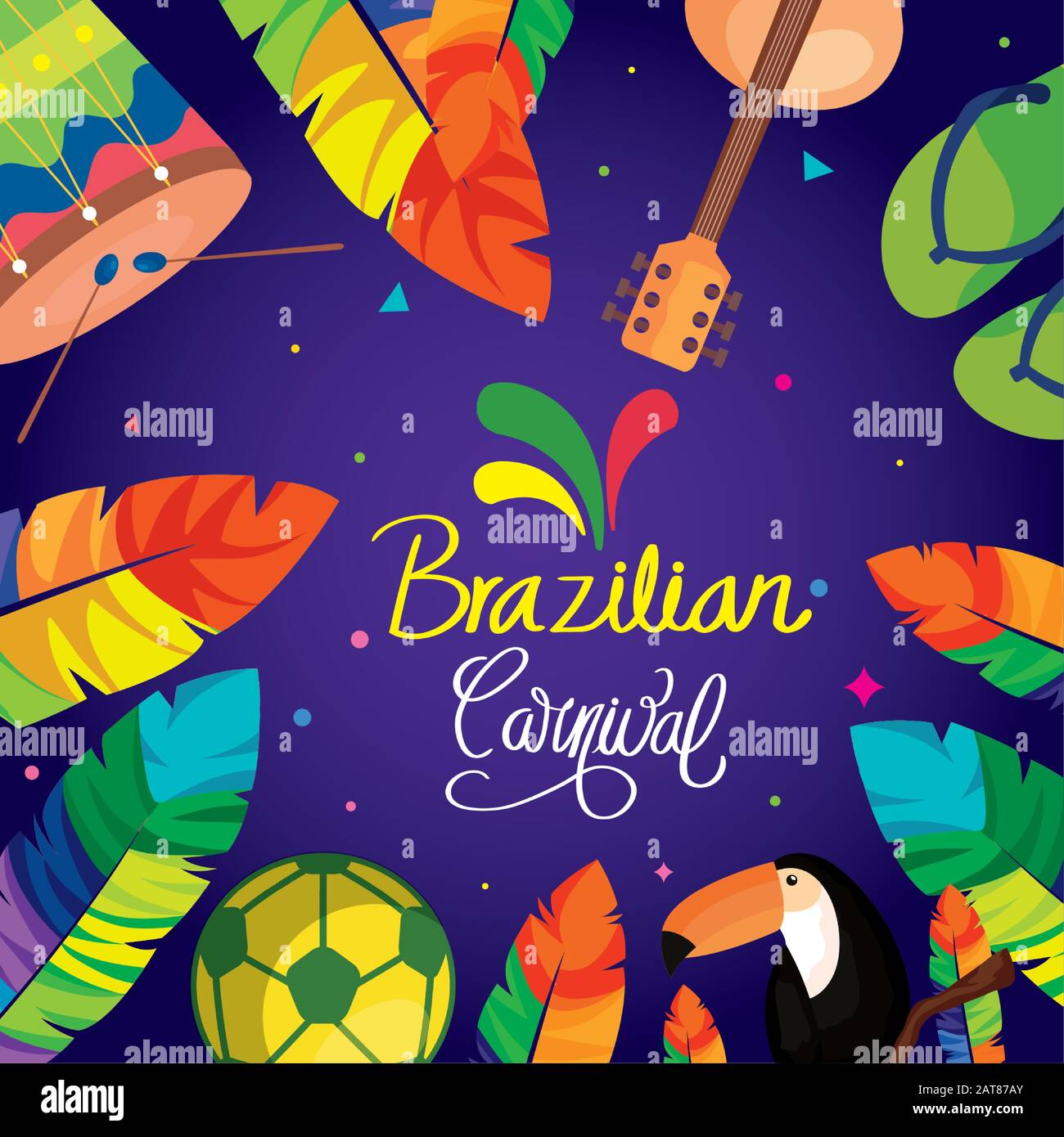 poster of brazilian carnival with frame of icons traditional Stock ...
