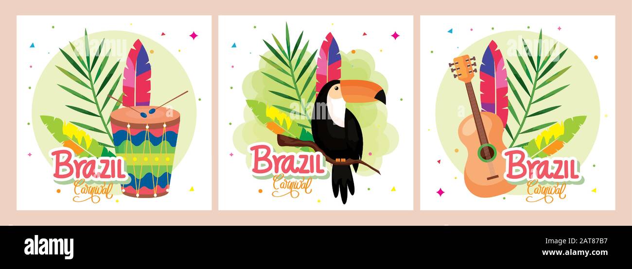 set poster of brazil carnival with decoration Stock Vector Image & Art ...