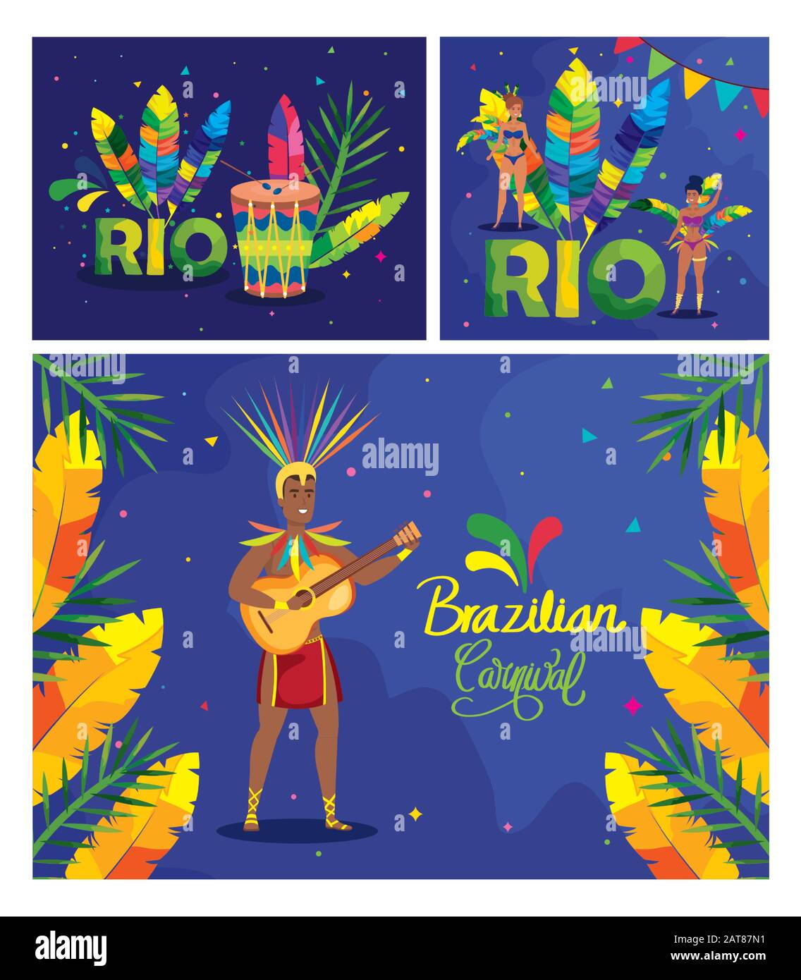 set poster of brazil carnival with decoration Stock Vector Image & Art ...