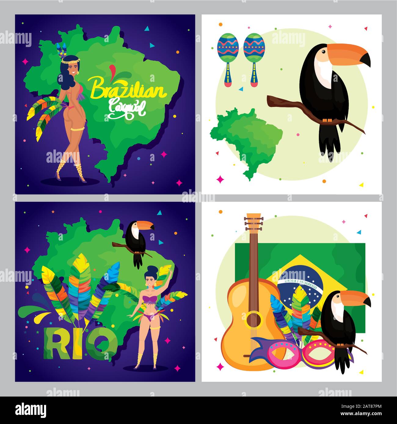 set poster of brazil carnival with decoration Stock Vector Image & Art ...