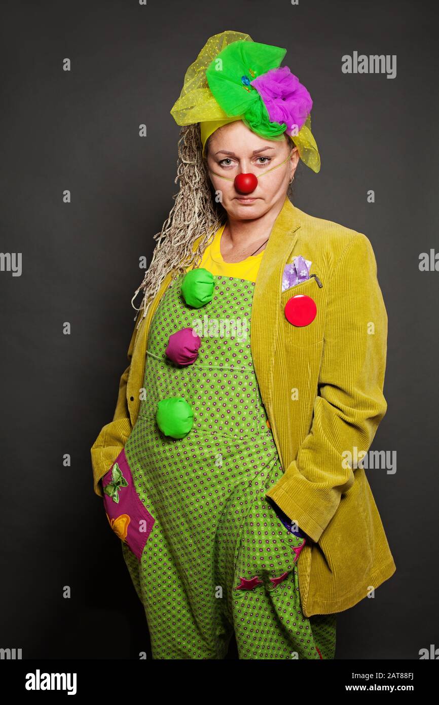 Woman clown studio portrait. Performance Actress, Clown Character Stock ...