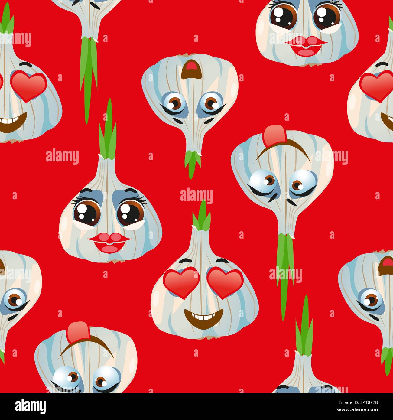 Cute seamless pattern with cartoon emoji garlic Stock Vector Image ...