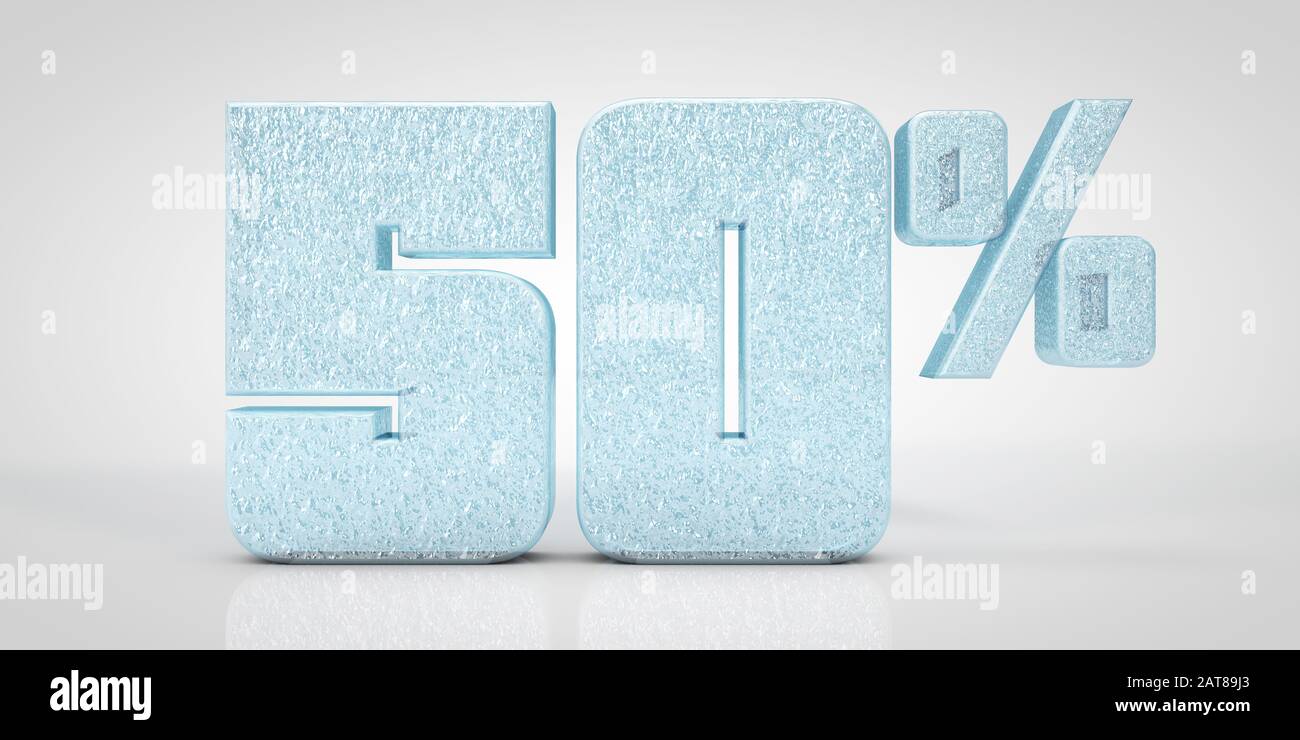 50% ice text isolated on white background, 3d render illustration Stock ...