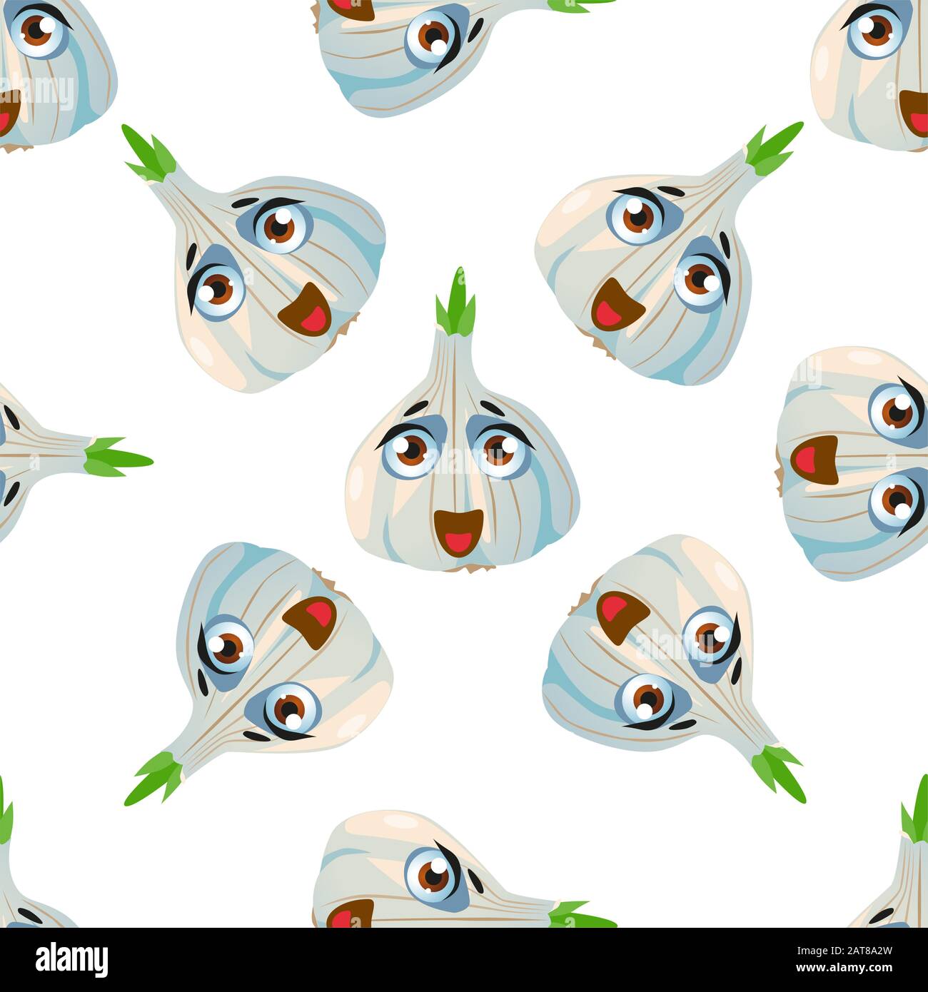 Cute seamless pattern with cartoon emoji garlic Stock Vector Image ...