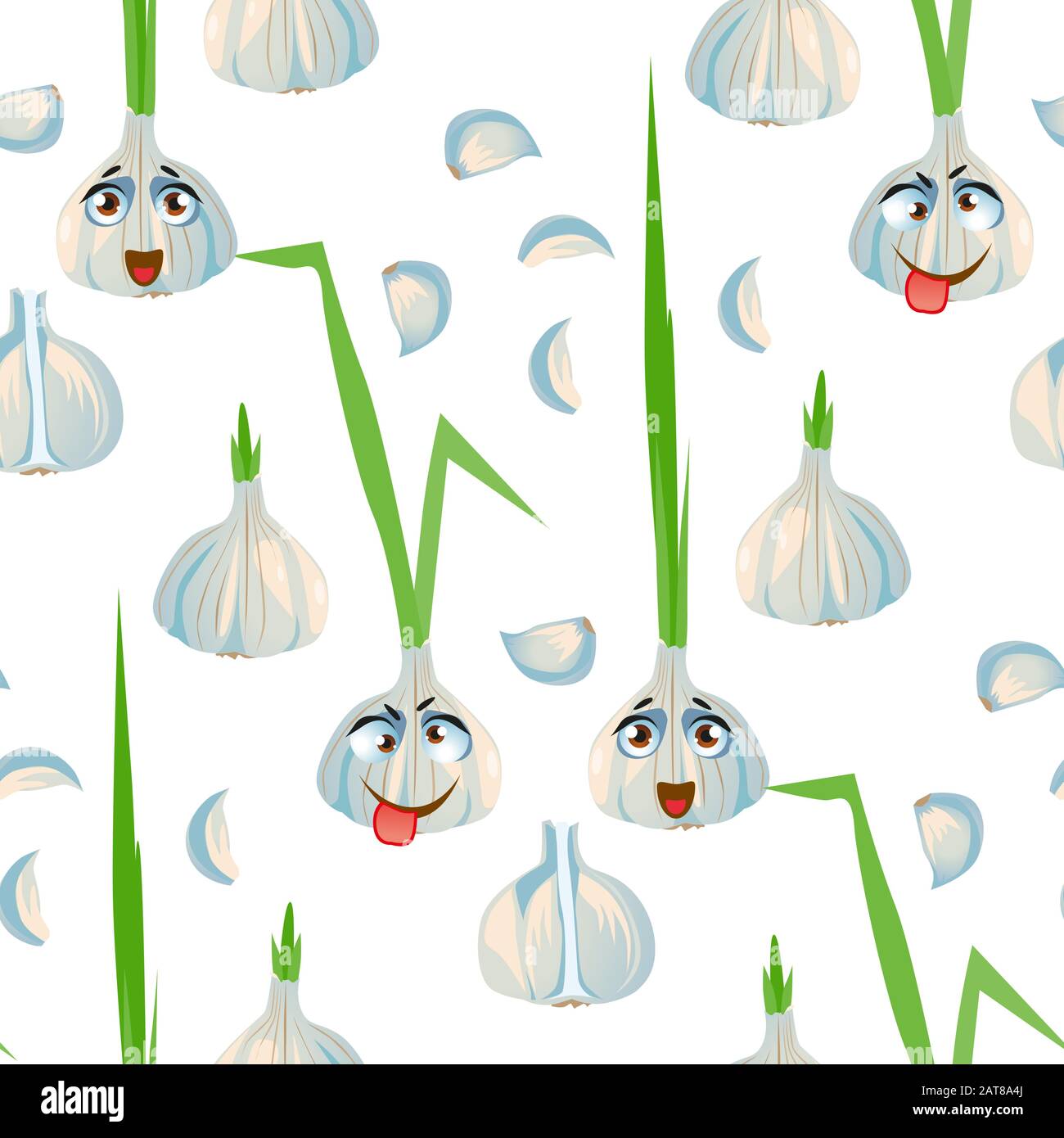Cute seamless pattern with cartoon emoji garlic Stock Vector Image ...