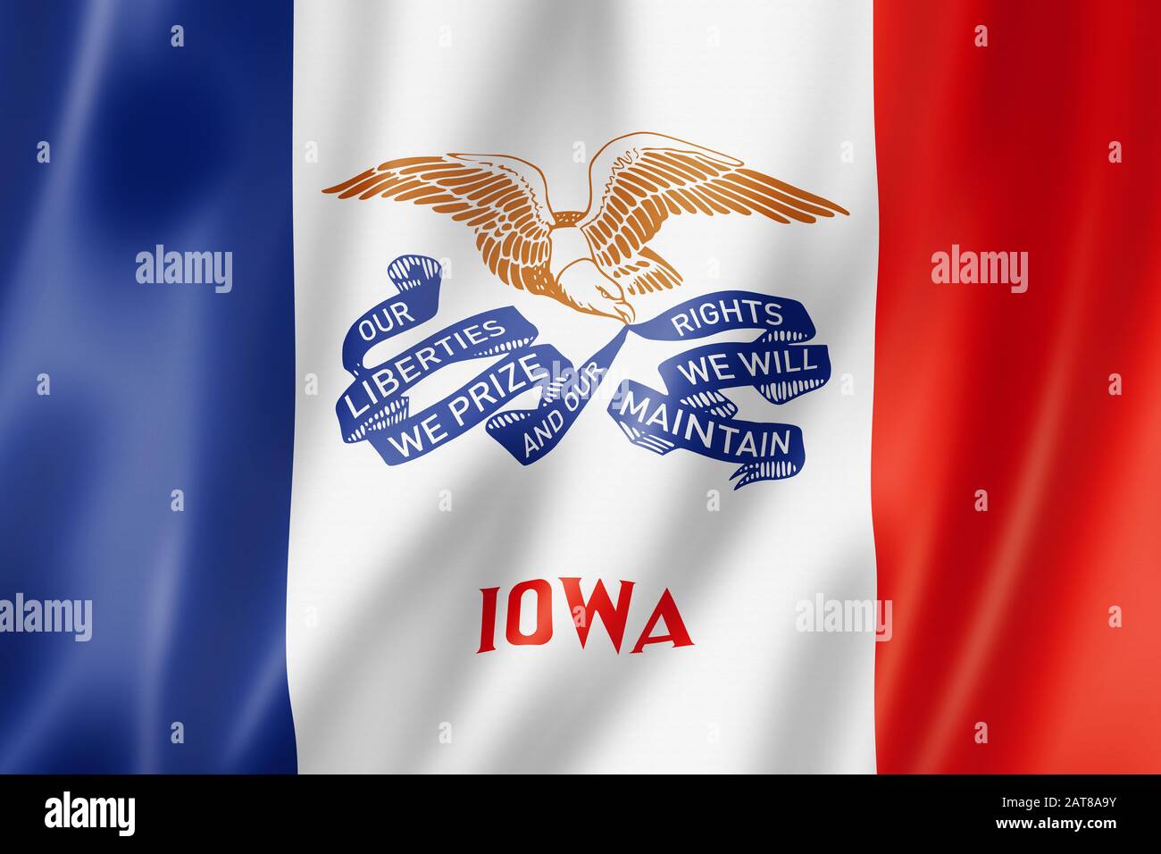 Iowa flag, united states waving banner collection. 3D illustration ...