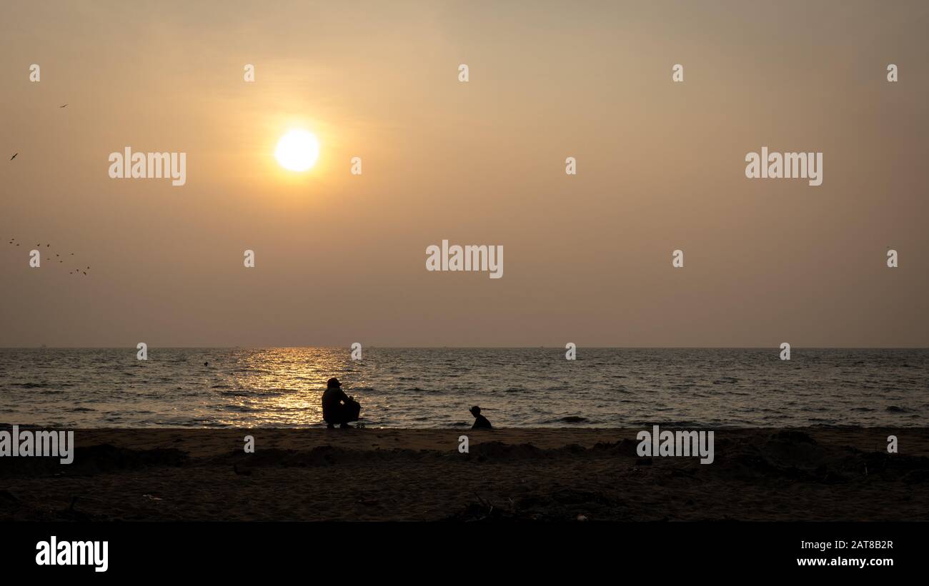 Sunset at the beach adjacent to Vypin Lighthouse, Kochi, Kerala, India ...