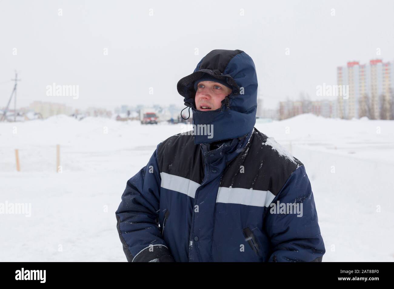 Closeup portrait of a worker on the ice of a frozen river Stock Photo ...