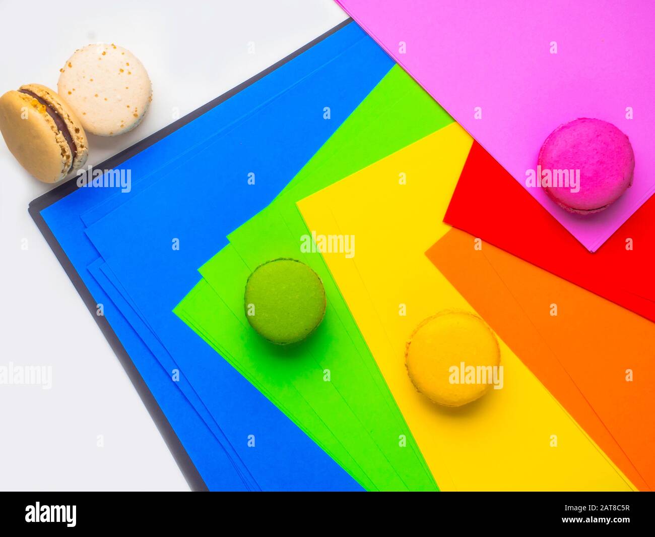 Macaroons rainbow background. Macaroons cookies any types of colour ...