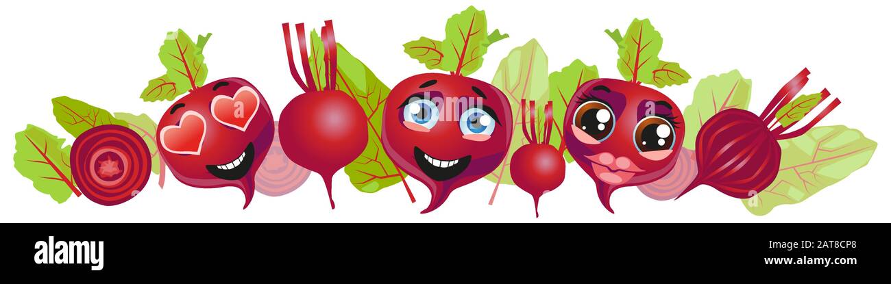 Beetroot violet border. Cute cartoon emoji vegetables Stock Vector ...