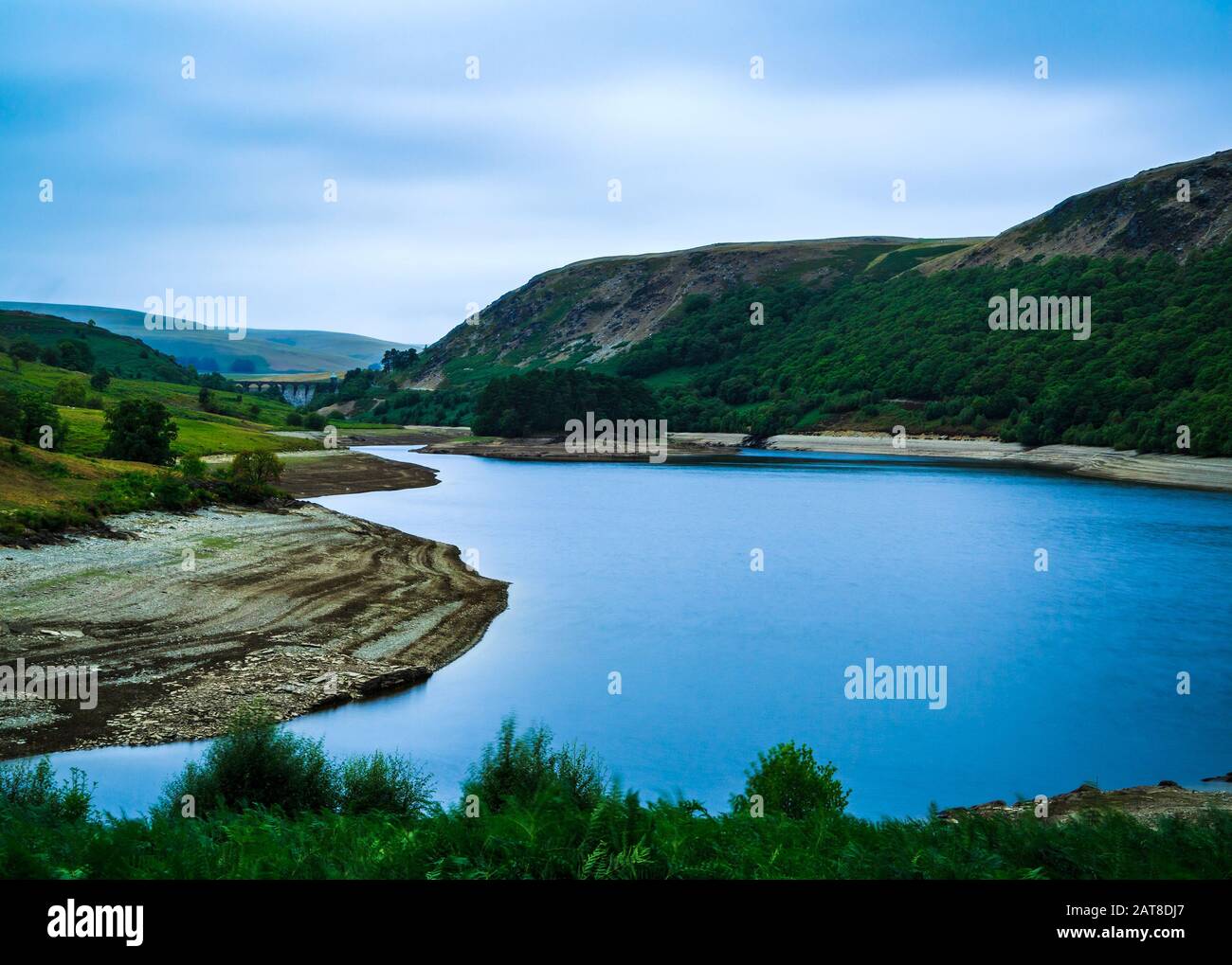 A reservoir in the Elan Valley in Mid Wales showing the extremely low ...