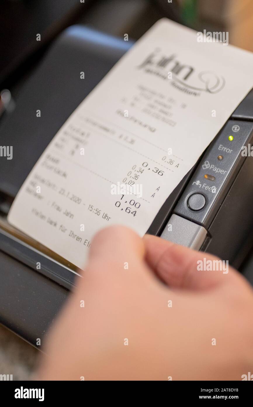 23 January 2020, Bavaria, Ansbach: A receipt on which baked goods are ...