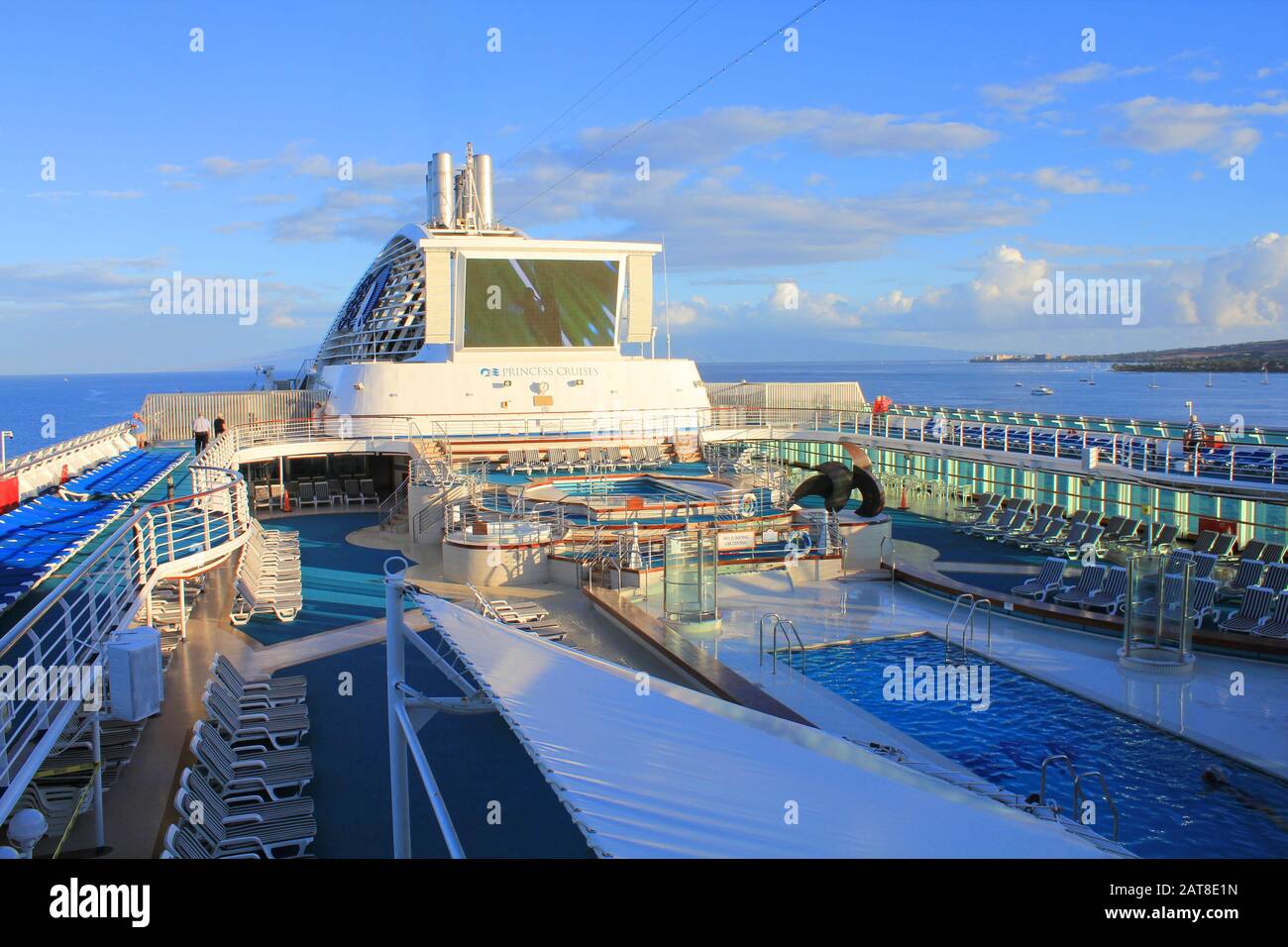 LAHAINA, MAUI, HAWAII - SEPTEMBER 18 : Top deck of Princes Cruises ship ...
