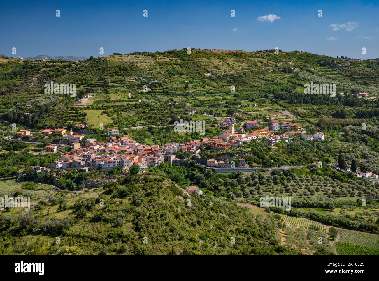 General view of community and village of Modolo, near Bosa, Oristano ...