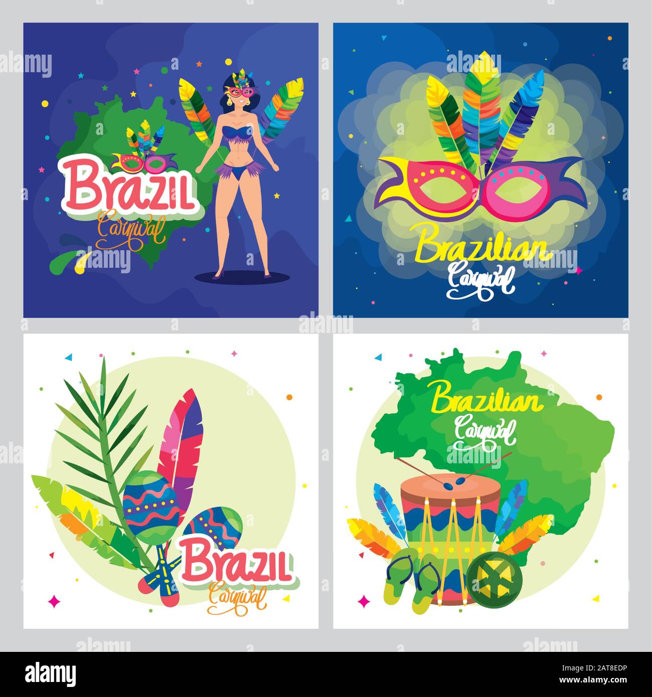 set of poster carnival brazil with decoration Stock Vector Image & Art ...