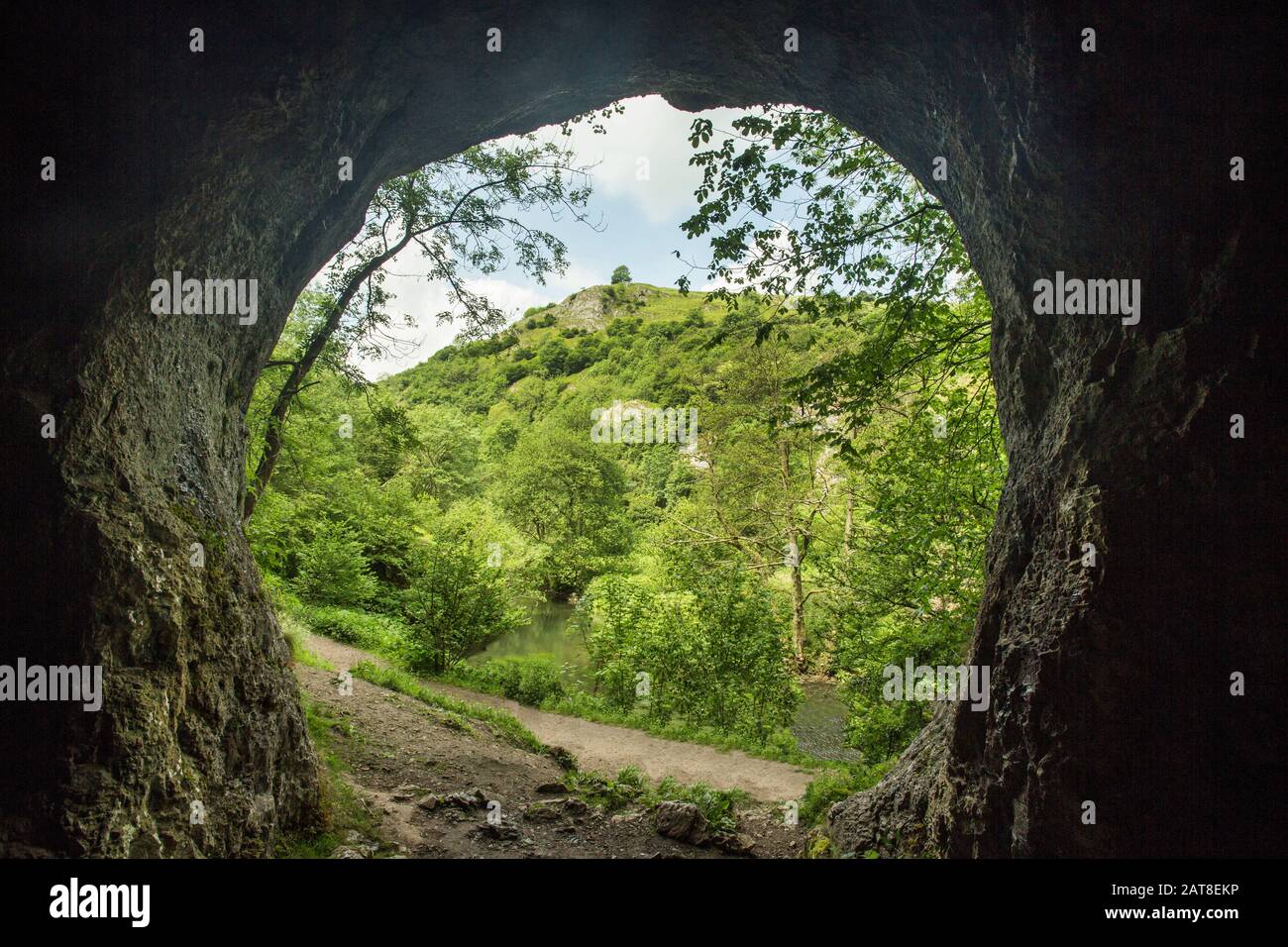 View from inside a cave at Dove Holes, Dove Dale, Peak District ...