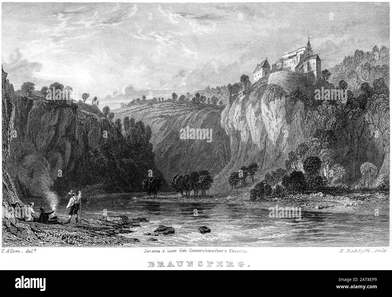 An engraving of Braunsperg (Braunsberg) scanned at high resolution from ...