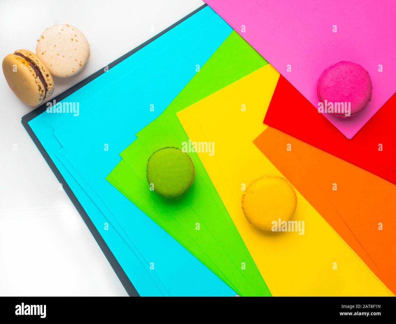 Macaroons rainbow background. Macaroons cookies any types of colour ...