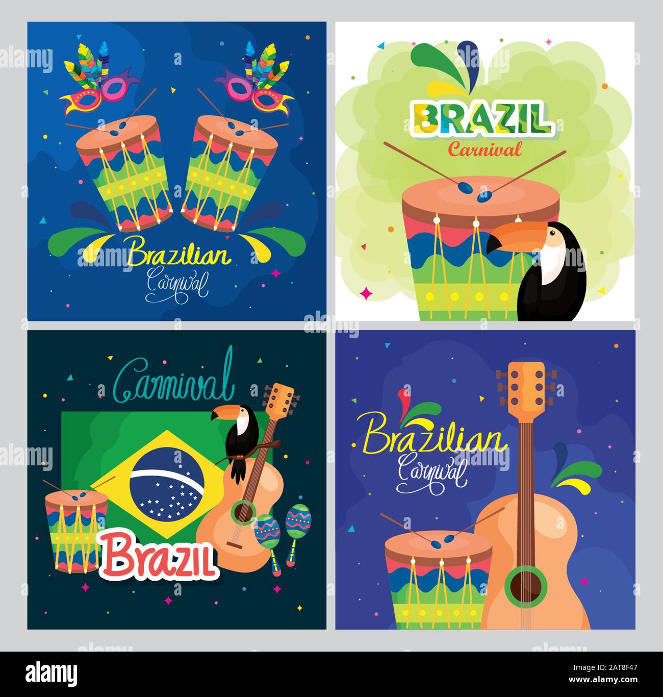 set of poster carnival brazil with decoration Stock Vector Image & Art ...