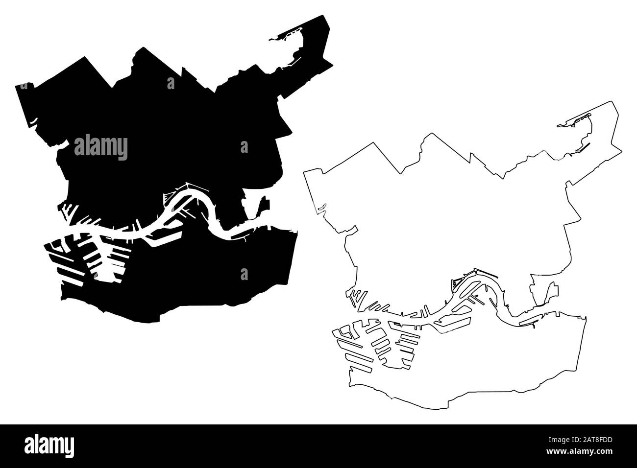 Rotterdam City (Kingdom of the Netherlands, Holland) map vector ...