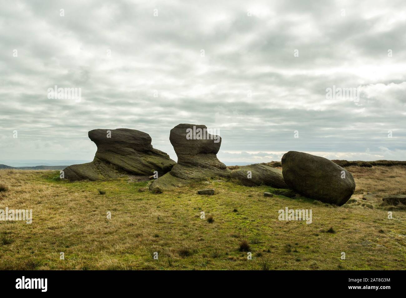 Eroded rocks on the Pennine Way, Kinder Scout, Peak District National ...