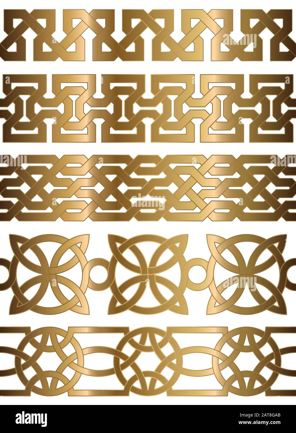 Set of golden oriental geometrical seamless borders. Decorative design ...