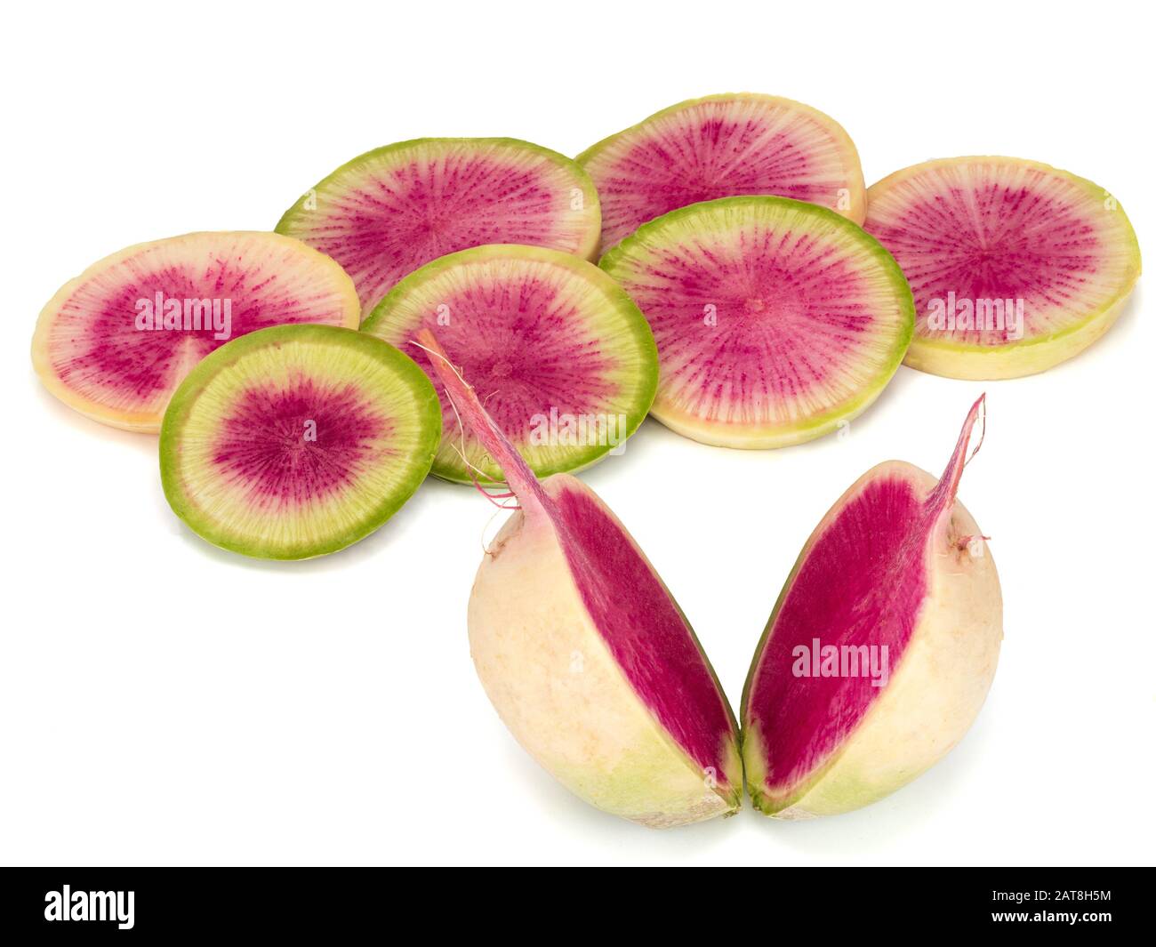 Sliced red radish isolated on white background Stock Photo - Alamy