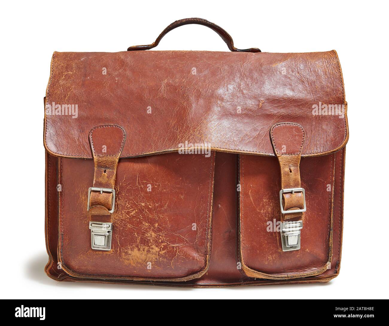 Very old and scratched leather business case Stock Photo - Alamy