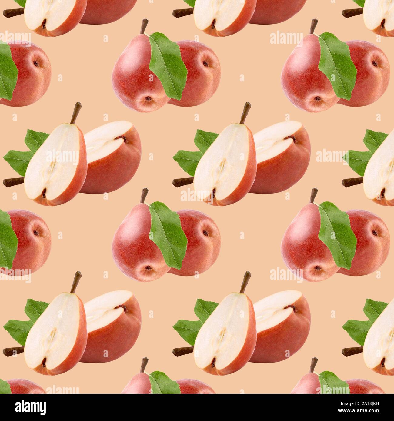 Beautiful pattern of Red Williams pears with leaes Stock Photo - Alamy