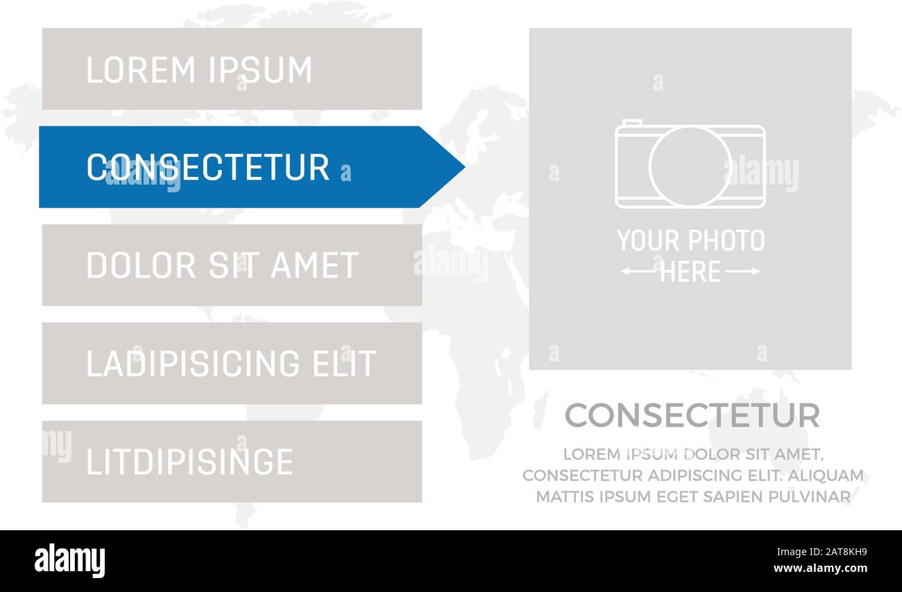 Set of blue elements for infographic with world map presentation slides ...