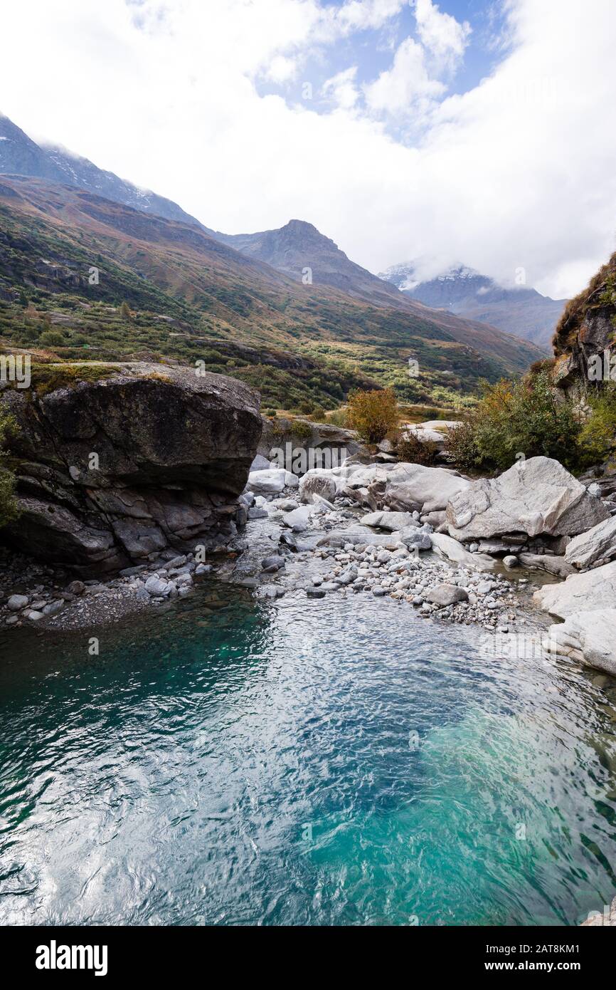 Blue water river in the Alps mountains, France. Nobody Stock Photo - Alamy