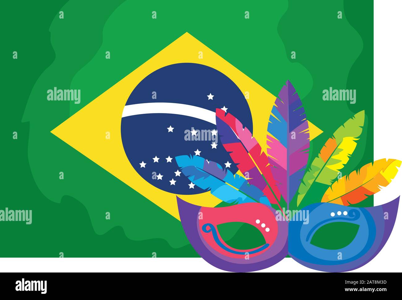 flag of brazil with mask carnival isolated icon Stock Vector Image ...