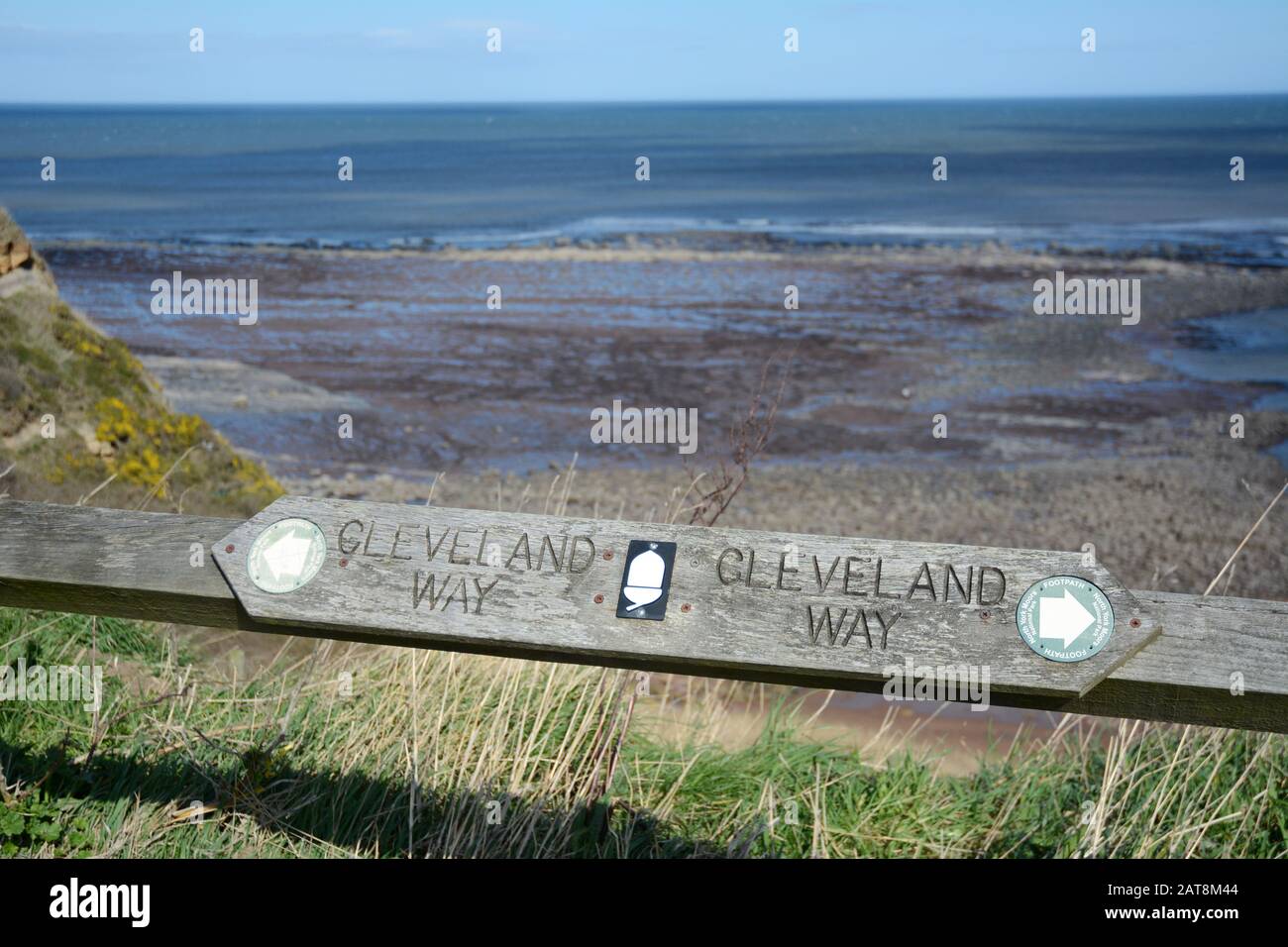 A trail sign between Whitby and Robin Hood's Bay along the Cleveland ...