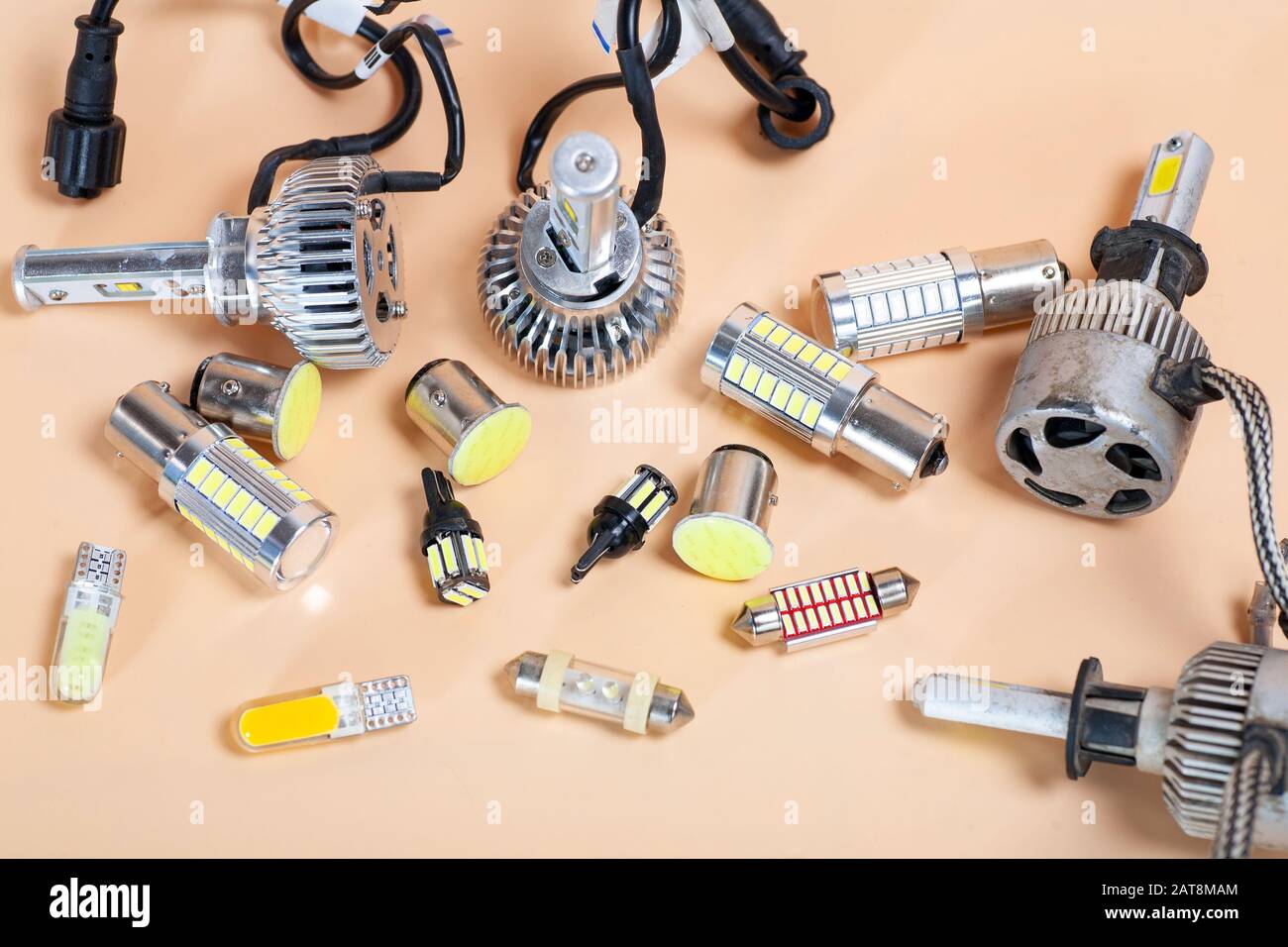 Light bulbs for car lamps. Automotive part in Silvery metallic and ...