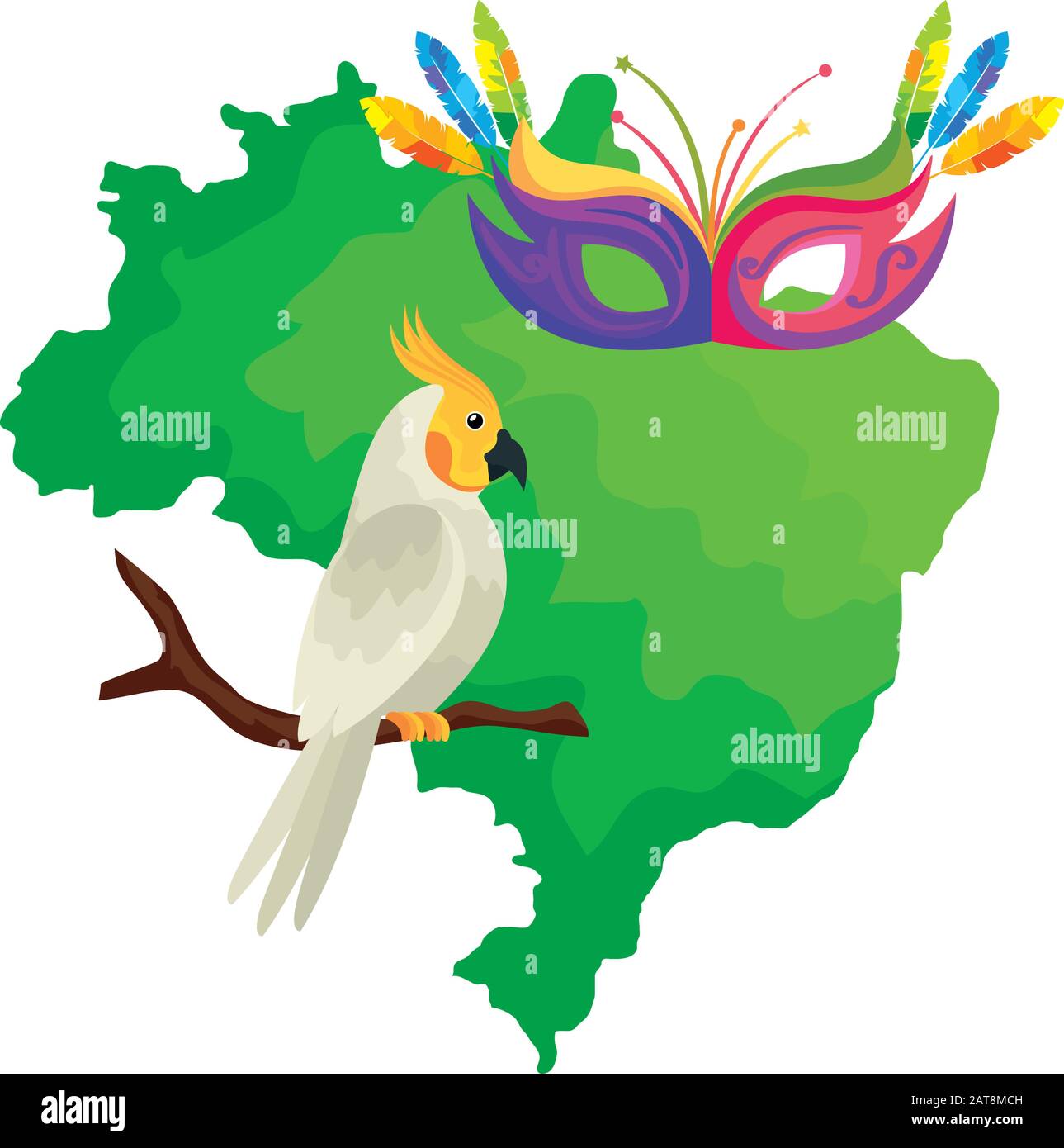 map of brazil with parrot and mask carnival Stock Vector Image & Art ...