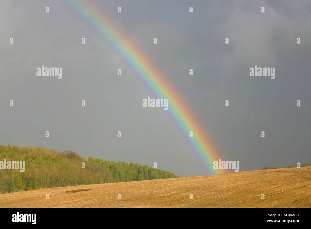 A beautiful rainbow over the South Downs, West Sussex, England Stock ...