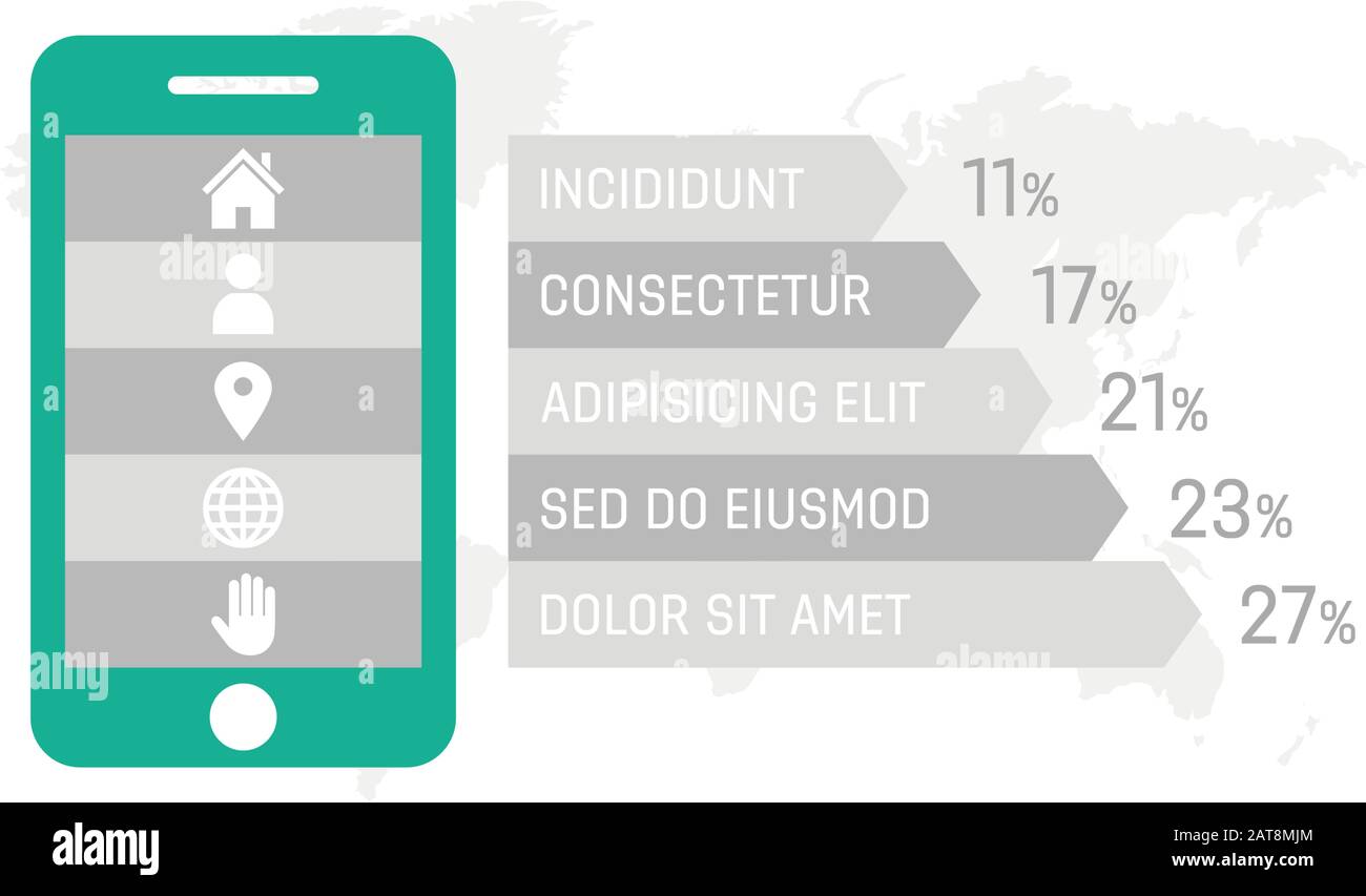 Set of turquoise elements for infographic with world map presentation ...