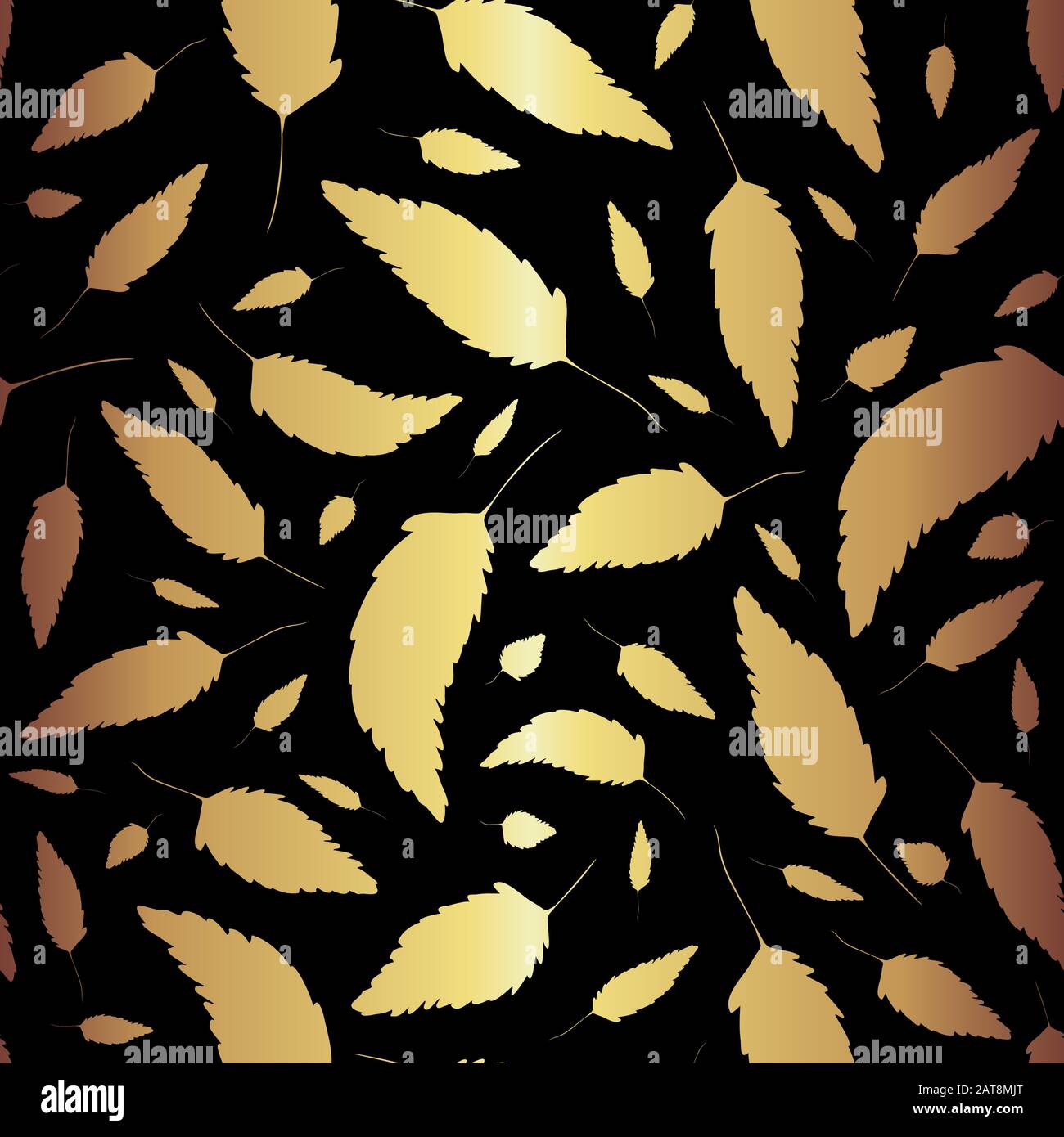 Gold foil autumn leaves vector background. Seamless pattern with hints ...