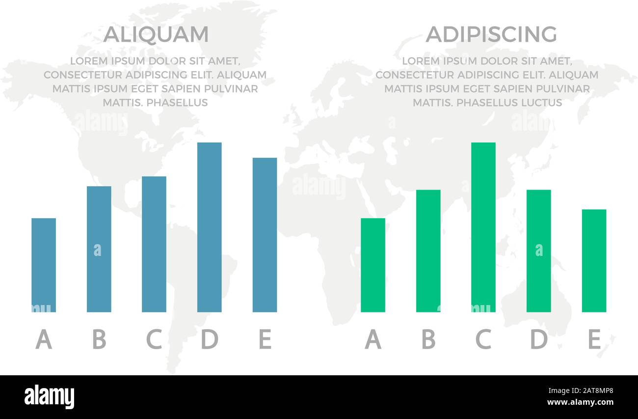 Set of green and blue elements for infographic with world map ...