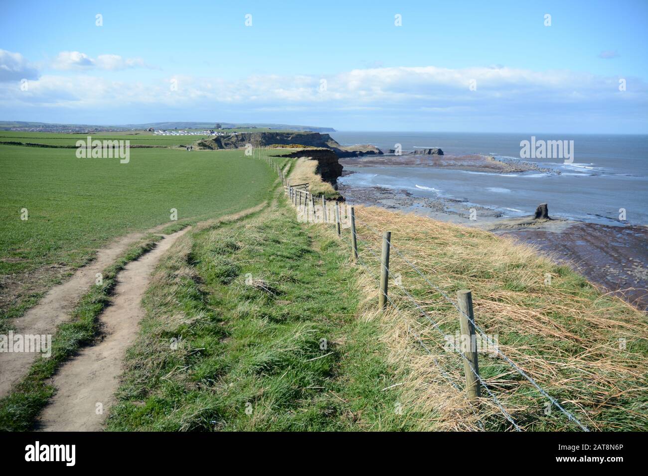 Two people walking in the distance along the Cleveland Way, a hiking ...