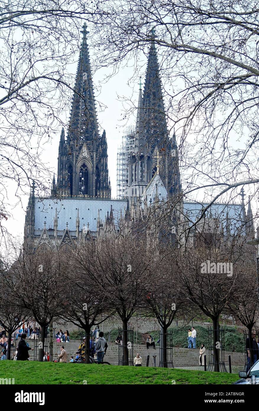 COLOGNE, GERMANY- APRIL 4, 2018: Ancient medieval Cologne Cathedral on ...