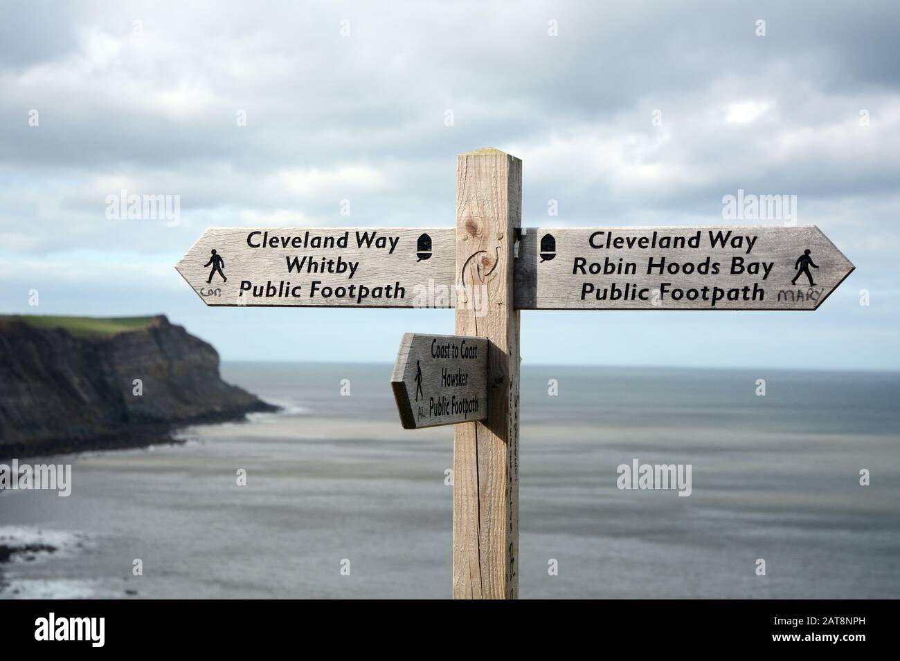 A trail sign between Whitby and Robin Hood's Bay along the Cleveland ...
