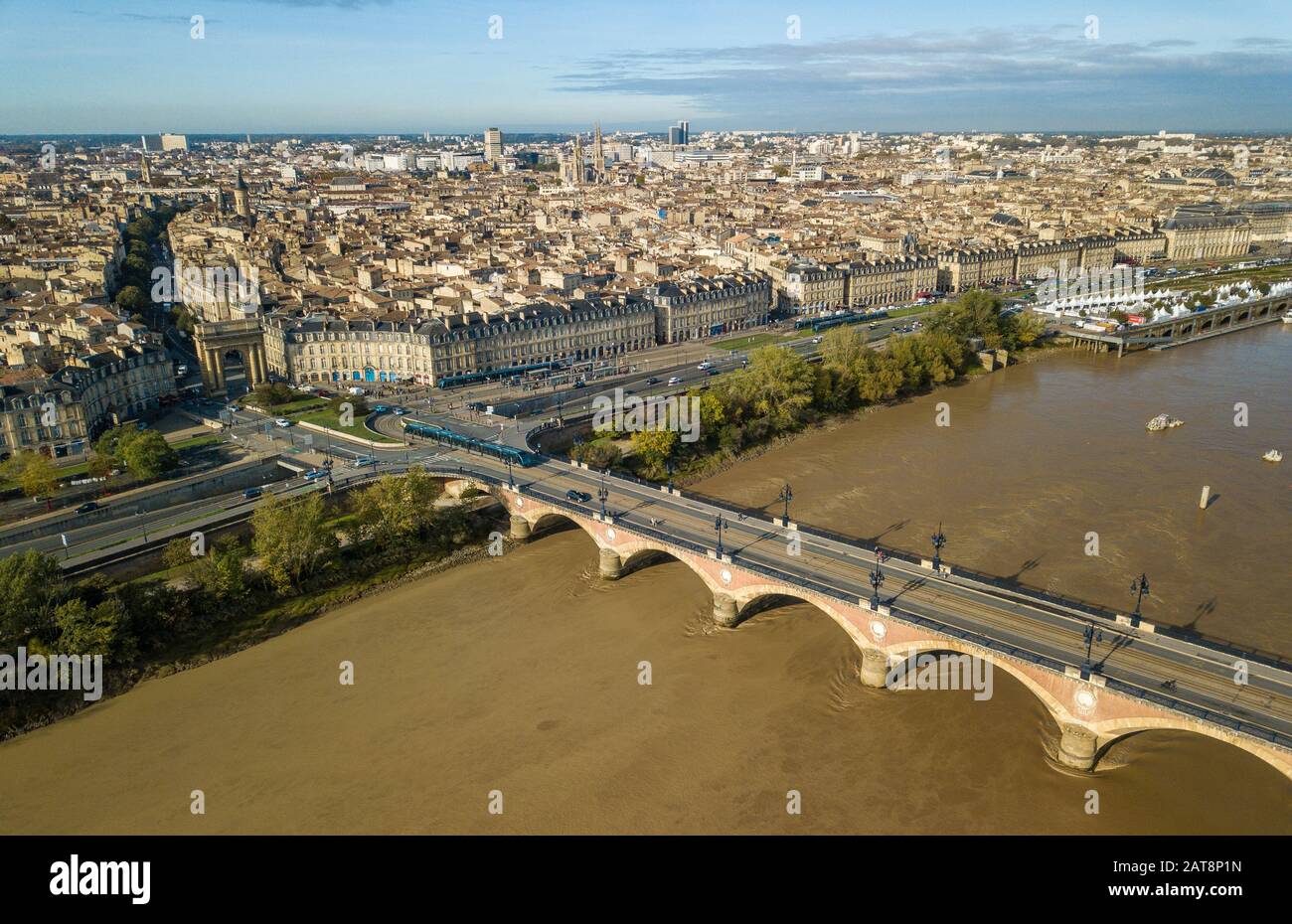 BORDEAUX, FRANCE, October 25 2019: Bordeaux aerial view, port city on ...