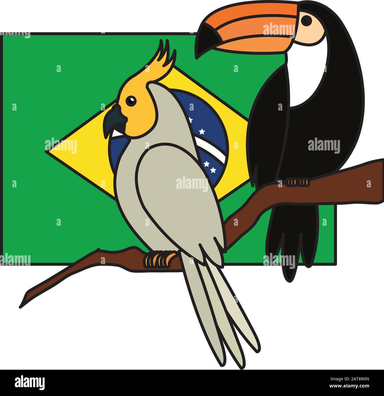 flag of brazil with parrot and toucan isolated icon Stock Vector Image ...