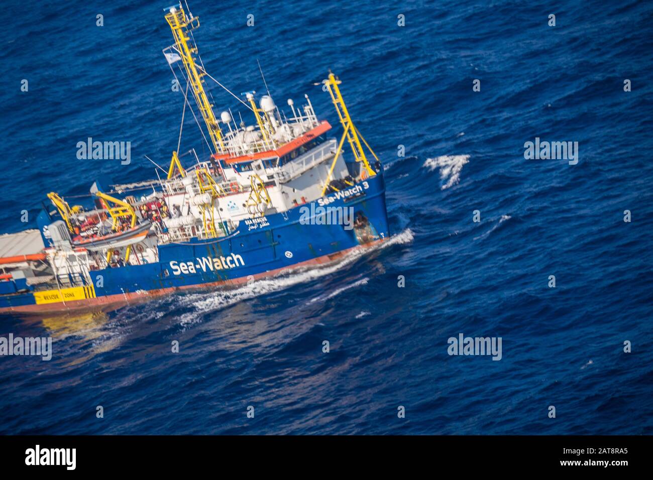 Rescue ship Sea Watch 3 seen from the Moonbird search and rescue plane ...