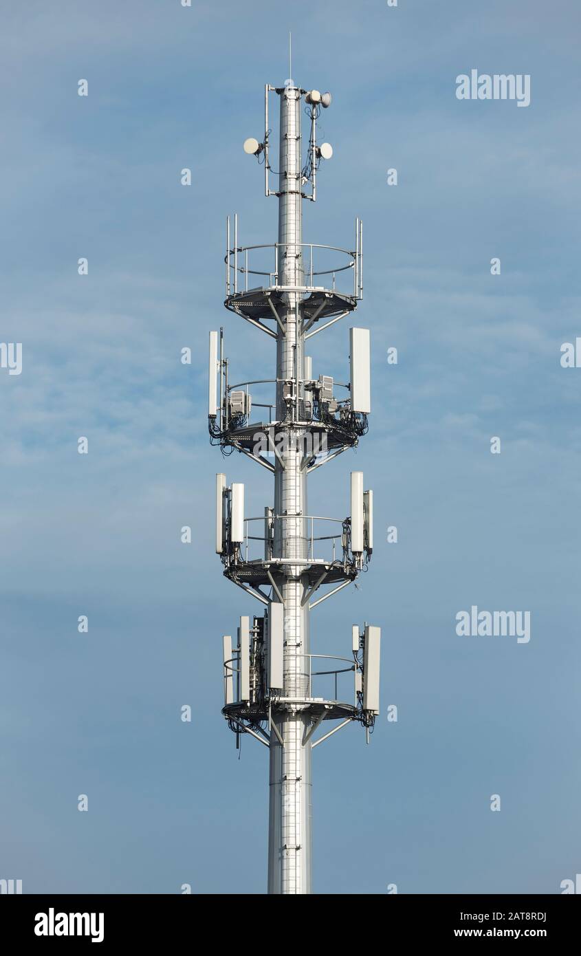 A mobile phone relay mast, tower. Telecommunication 3G, 4G, 5G Stock ...