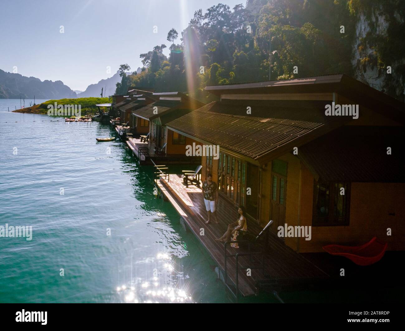 floating bungalows at Khao Sok Thailand, drone view at the lake with ...