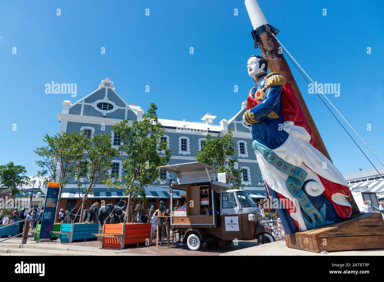 Ships figurehead in front of the African Trading Post building on the V ...